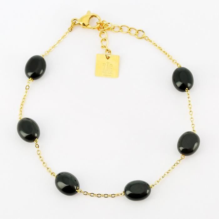 Bracelet - ZAG BIJOUX - Bracelet Zag Bijoux acier doré noir onyx ...