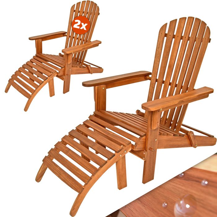 Casaria 2x Chaise longue transat Adirondack en bois d'acacia avec ...