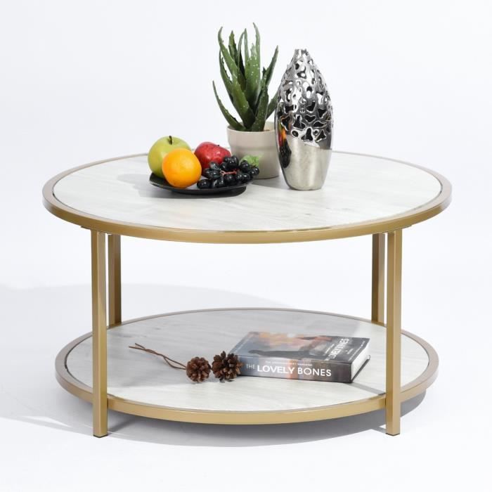 FurnitureR Table Basse Ronde Double Couche, Métal et MDF, pour Salon ...