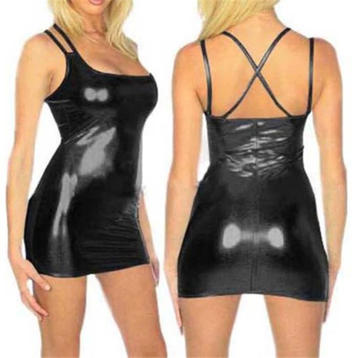 Vinyle Robe Clubwear Faux Cuir Catsuits Sexy Halter Latex Dress Dance