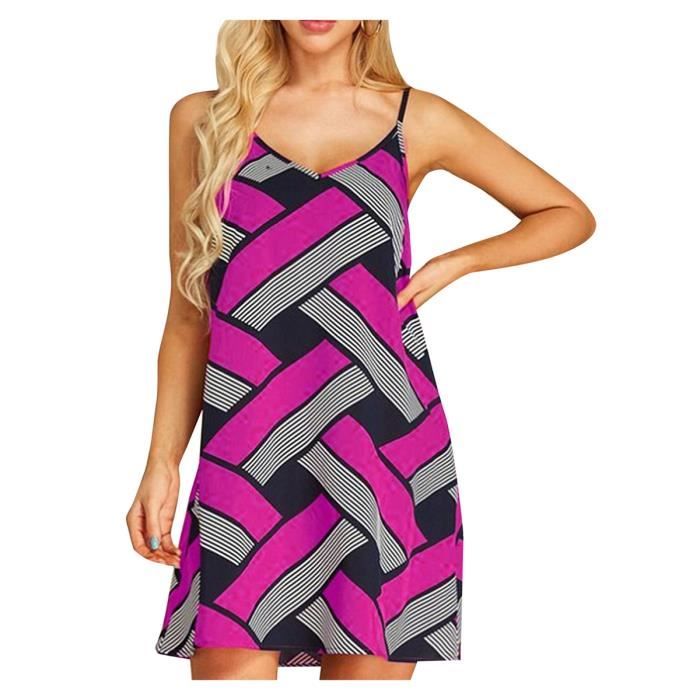 Femmes Sling Mini Robe Spaghetti Strap Robe Géométrique Robe ...