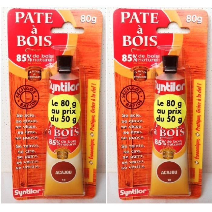 LOT DE 2 PATES A BOIS SYNTILOR TUBES DE 80 GRAMMES COULEUR 18 ACAJOU ...