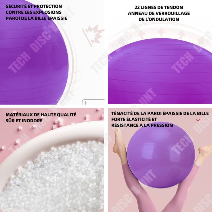 Ballon de gymnastique - TD - 65cm - PVC - Antidérapant - Charge max ...