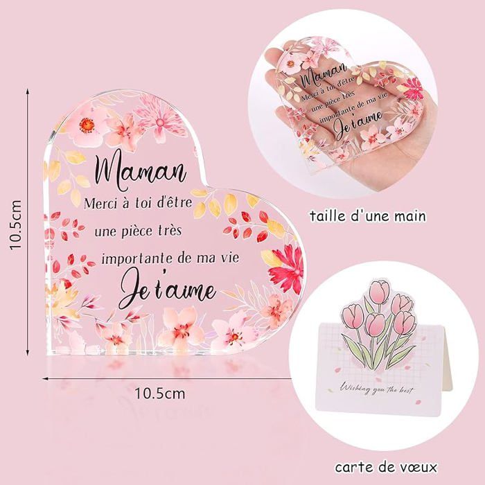 Cadeau pour maman, anniversaire maman, plaque acrylique coeur ...
