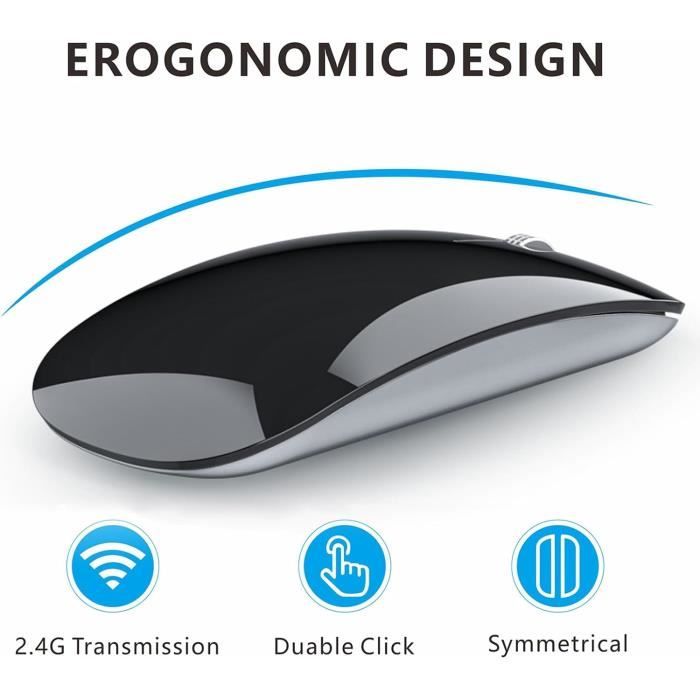 U58 Souris Sans Fil Rechargeable, 2.4G Silencieuse Wireless Mouse Ultra ...