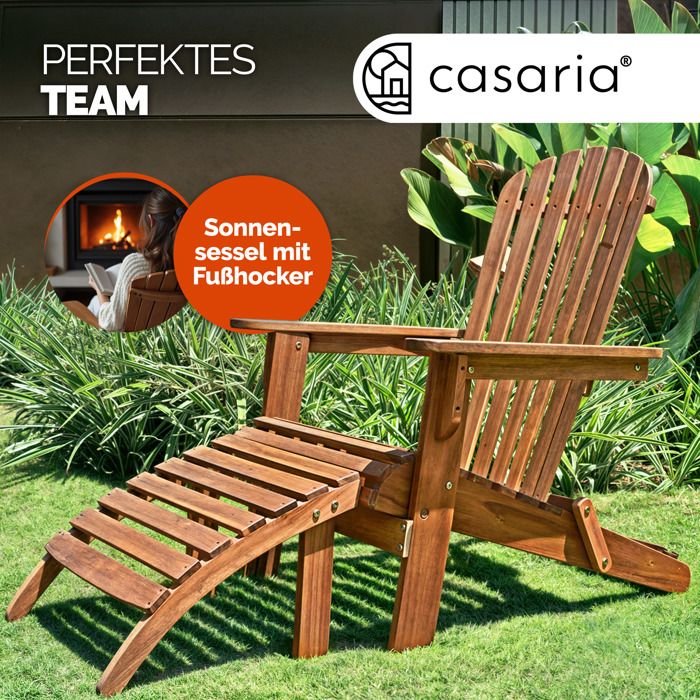 Casaria 2x Chaise longue transat Adirondack en bois d'acacia avec ...