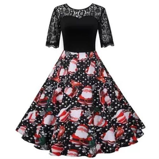 (Noël + robe + Dentelle) Robe de Noël à manches en dentelle pour femmes ...