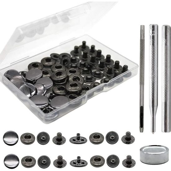 Bouton Pression Metal Kit Pression en Cuir Robuste - 12 Ensembles 5 mm ...