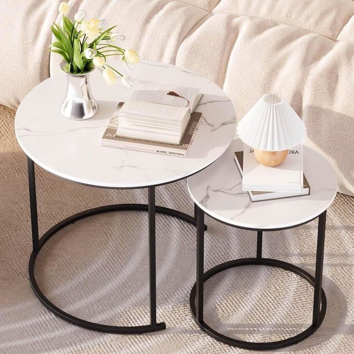 Table Basse Gigogne Ronde Lot De 2 - Table D'Appoint Moderne En Bois ...