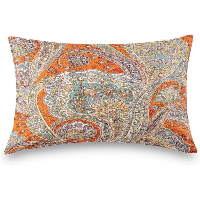 Taies d'oreiller 80x80 cm - 100% coton - Style Bohème - Orange Clair ...