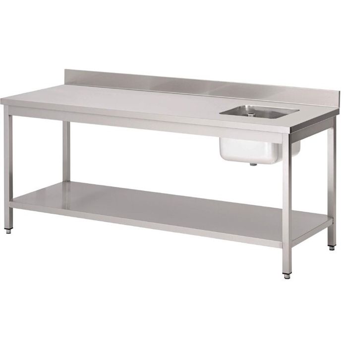 Table du Chef Inox - Bac à Droite - Gamme 700 - Gastro M - l1200- L1800- P700- h880- Inox ...