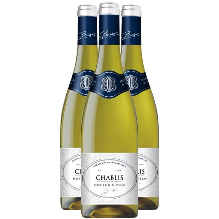 Chablis Blanc 2021 - Lot de 3x75cl - Bovier et Fils - Vin AOC Blanc de ...