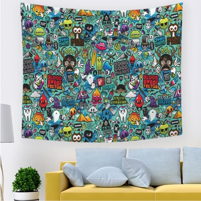 Tableau-Toile,Tapisserie murale à émoticône, têtes amusantes, diverses ...