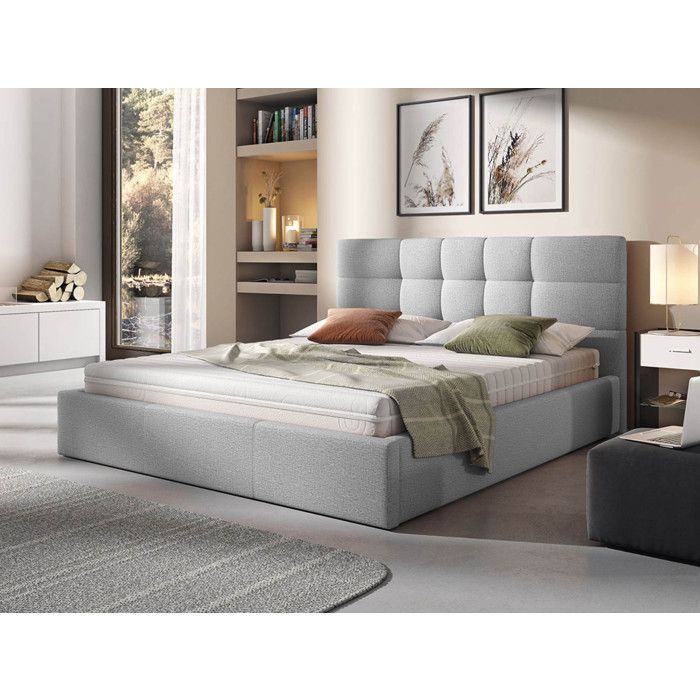Mael - lit coffre - 160x200 - en tissu - sommier inclus - Gris clair ...