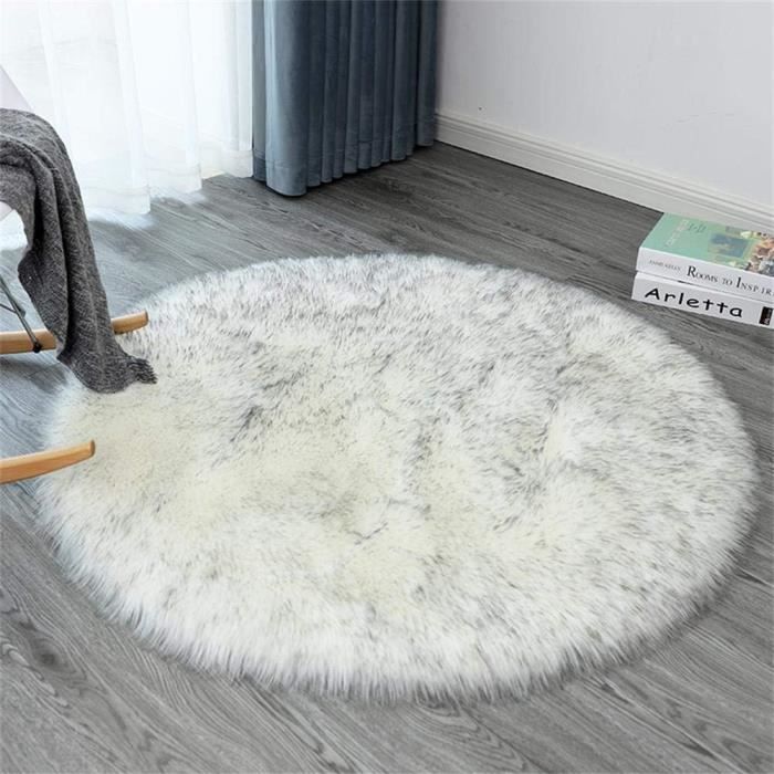 Tapis Salon Shaggy Poil Long Doux Moderne Rond Tapis Imitation Fourrure Laine Lavable Pour ...