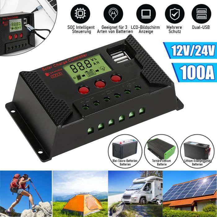 60 A Contrôleur de Charge Solaire 12V/24V, Régulateur Panneau Solaire de Batterie Intelligent ...