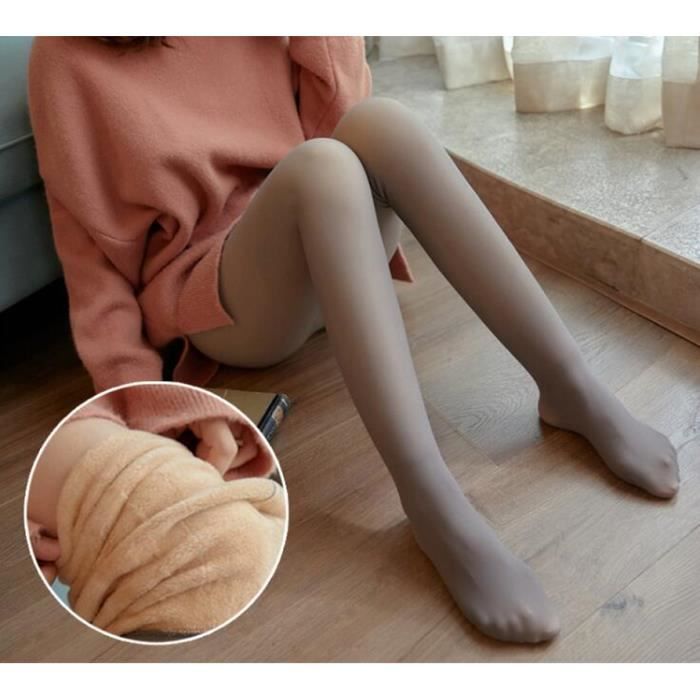 Collants pour femmes - Faux collants translucides - Bas élastique chaud en molleton épais - Gris ...