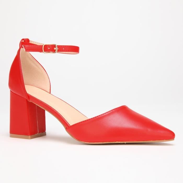 Escarpins rouges à bout pointu et talon carré - Achat / Vente Escarpins ...
