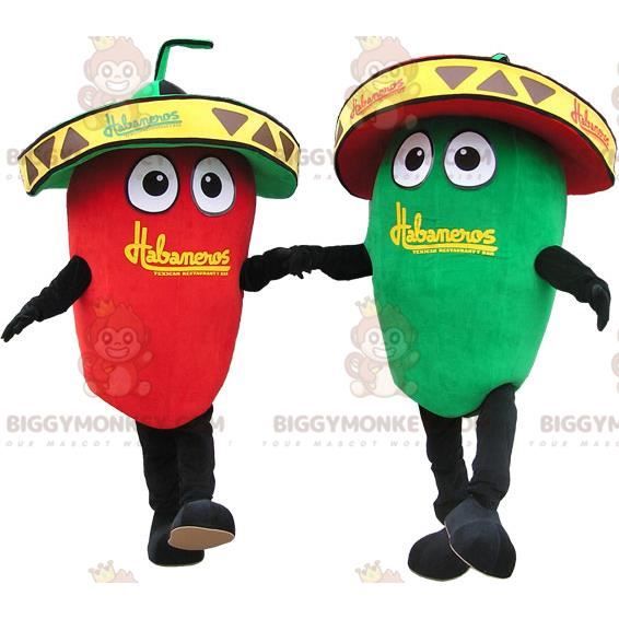 Duo de mascottes BIGGYMONKEY™ de piment vert et rouge géant. Couple de ...