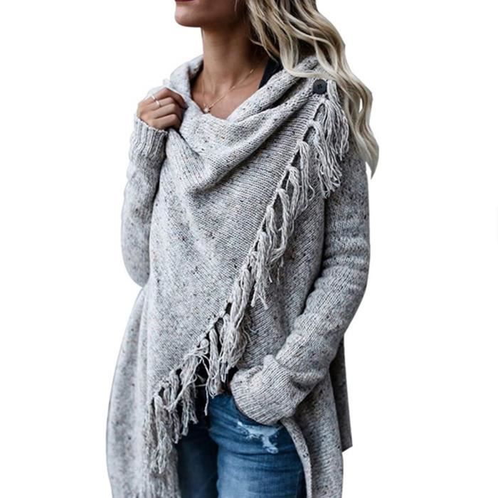 JANZDIYS Pull à Ourlet à Pampilles pour Femmes,S-XL,Cardigan Mi-Long ...