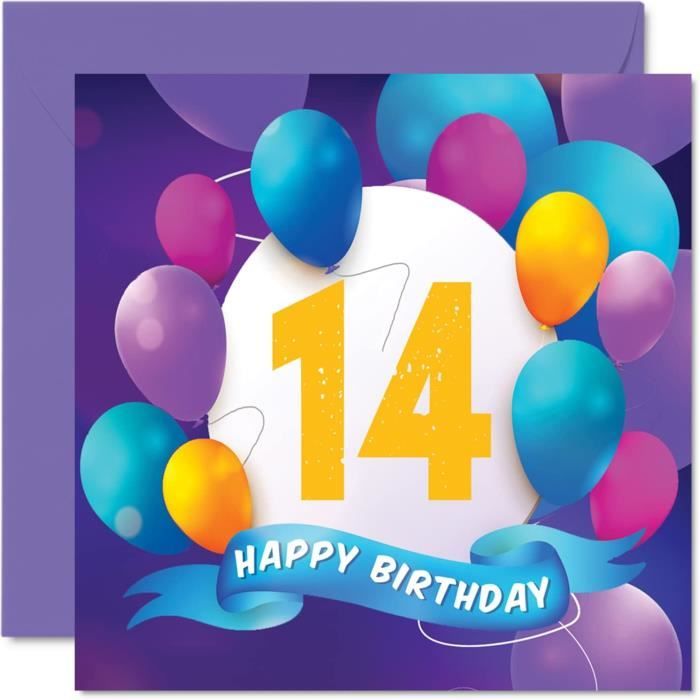 Carte D'Anniversaire 14 Ans Pour Garçons Filles \ Fête Au Ballon ...