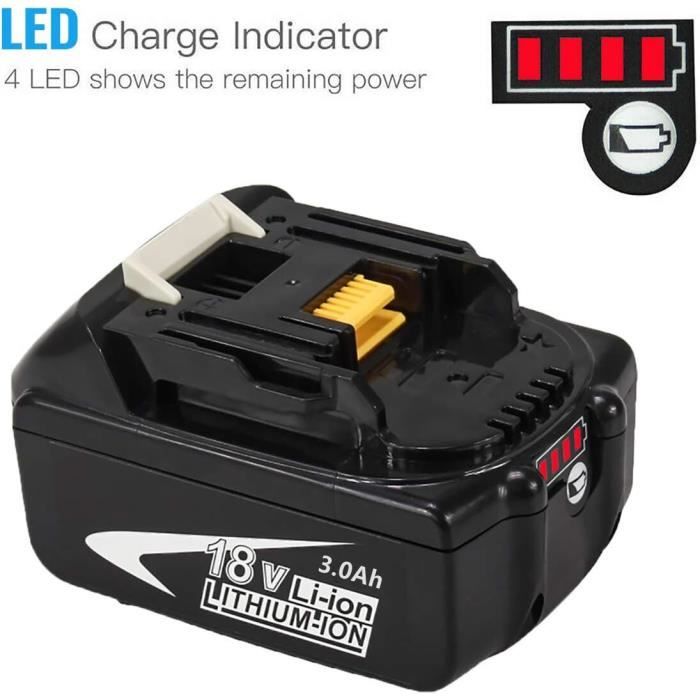 Batterie Lithium-Ion 18V 3.0 Ah avec indicateur de charge pour outils électriques Makita BL1830B ...