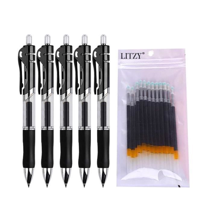 STYLO - PARURE DE STYLO,Black-5pen-20 refill--Stylos à Gel rétractables ...