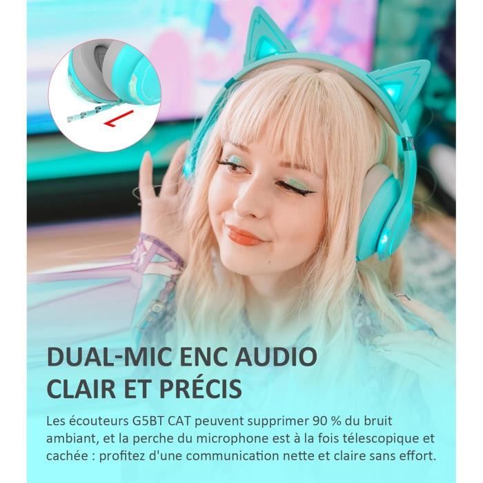 Hecate G5Bt Cat Casque de jeu sans fil, microphone antibruit, oreilles ...