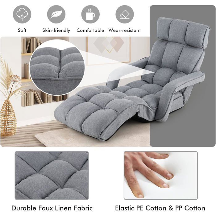 GIANTEX Fauteuil de Sol Pliable à Accoudoirs avec Tête Charge 120KG ...