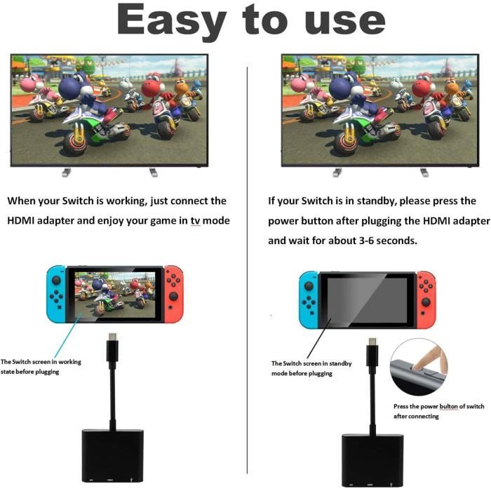 Adaptateur HDMI - Nintendo - Switch - 4K 1080P - USB Type C ...