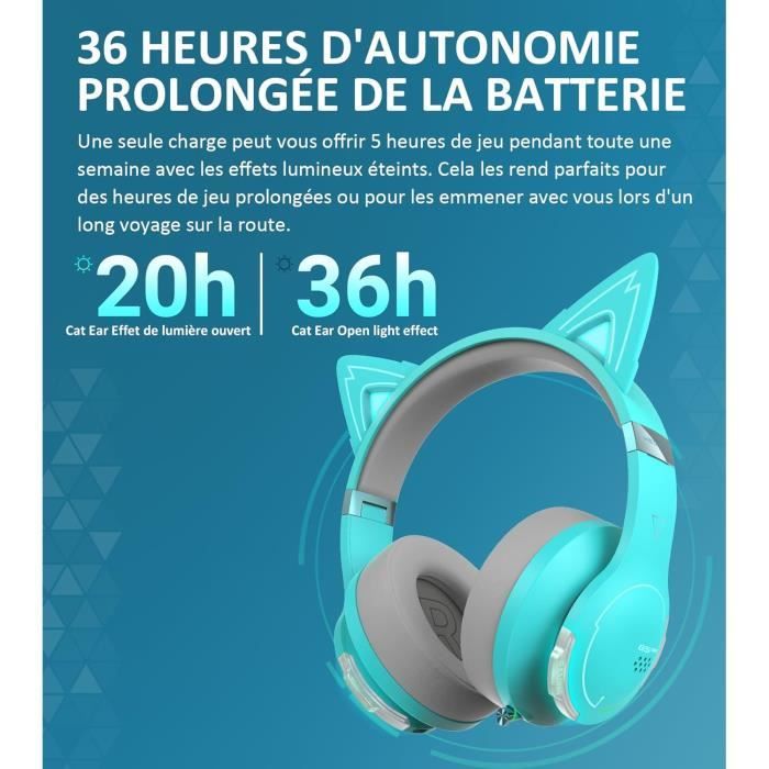 Hecate G5Bt Cat Casque de jeu sans fil, microphone antibruit, oreilles ...