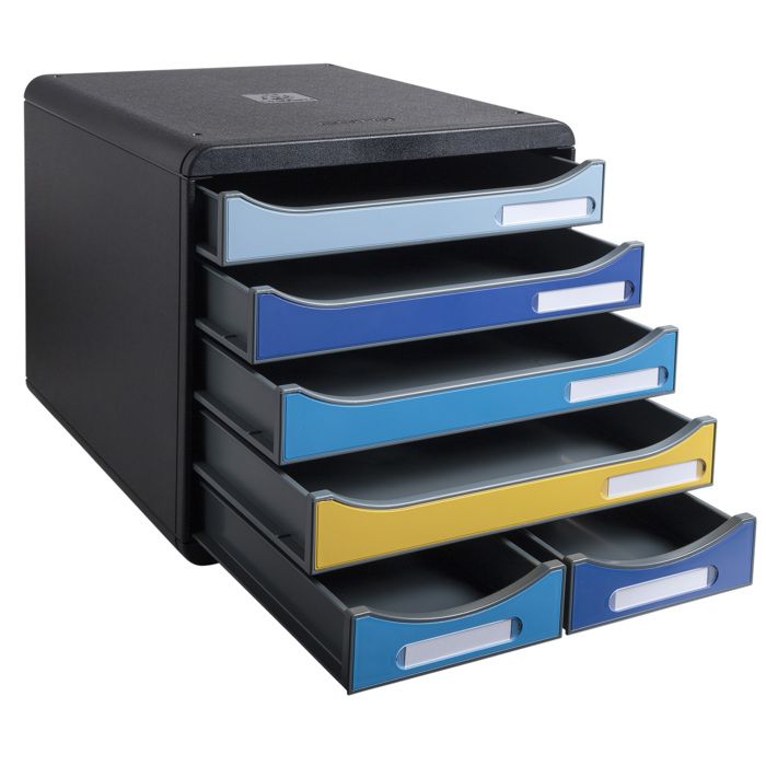 Module de rangement - EXACOMPTA - Big Box Maxi - 6 tiroirs - Noir/Bleu ...