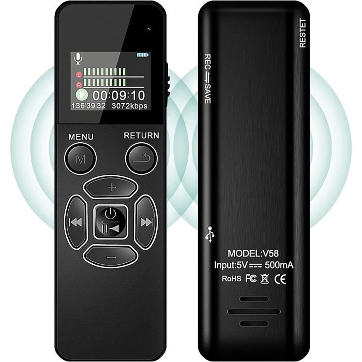 64Go Enregistreur Vocal Numérique, Vivaniir 1536kbps Dictaphone avec 35 ...