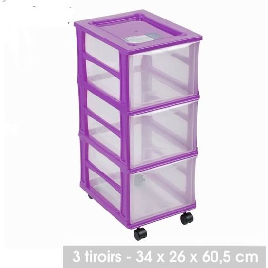 MEUBLE 3 TIROIRS BOX CASIER RANGEMENT CAISSE PLASTIQUE SUR ROUE ...