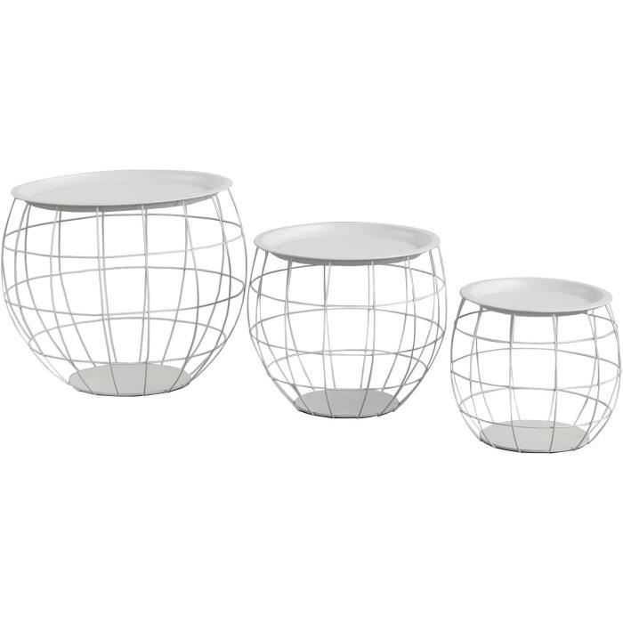 Kit 3 Tables Basses Rondes Baloon, Blanc, Taille Unique.[Z707 ...