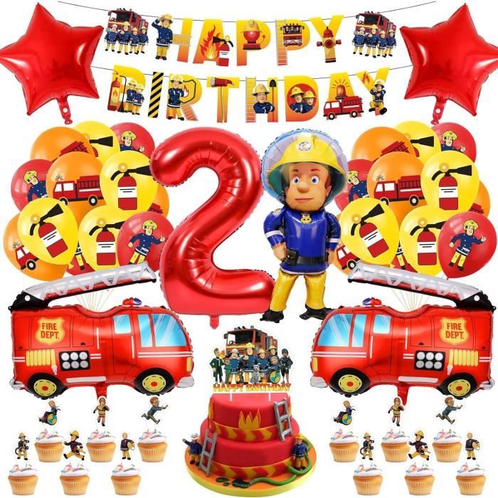 Décoration Anniversaire Pompier 2 Ans 32 Pièces, Ballons Camion De ...