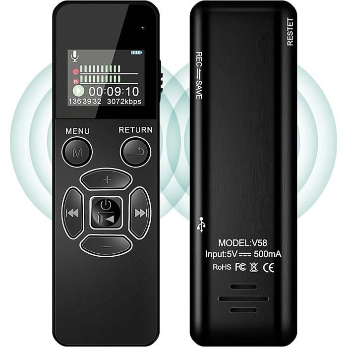 64Go Enregistreur Vocal Numérique, Vivaniir 1536kbps Dictaphone avec 35 Heures D'enregistrement ...