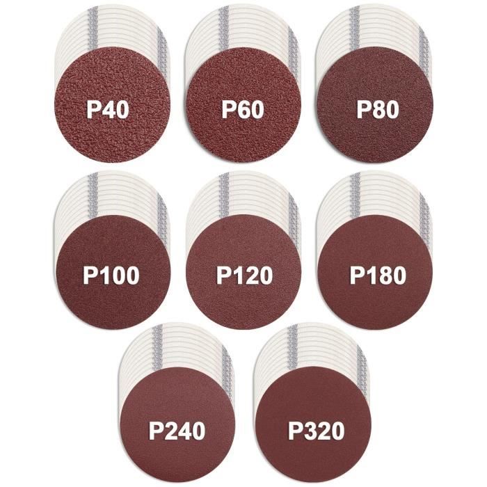 Lot De 80 Feuilles De Papier Abrasif 50 Mm Auto-Agrippant, Ronds, Grain ...