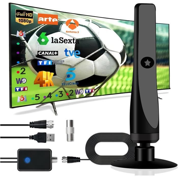Antenne Tv Intérieur, Réception Longue Antenne Tnt Signal Puissant Avec Amplificateur, Ventouses ...