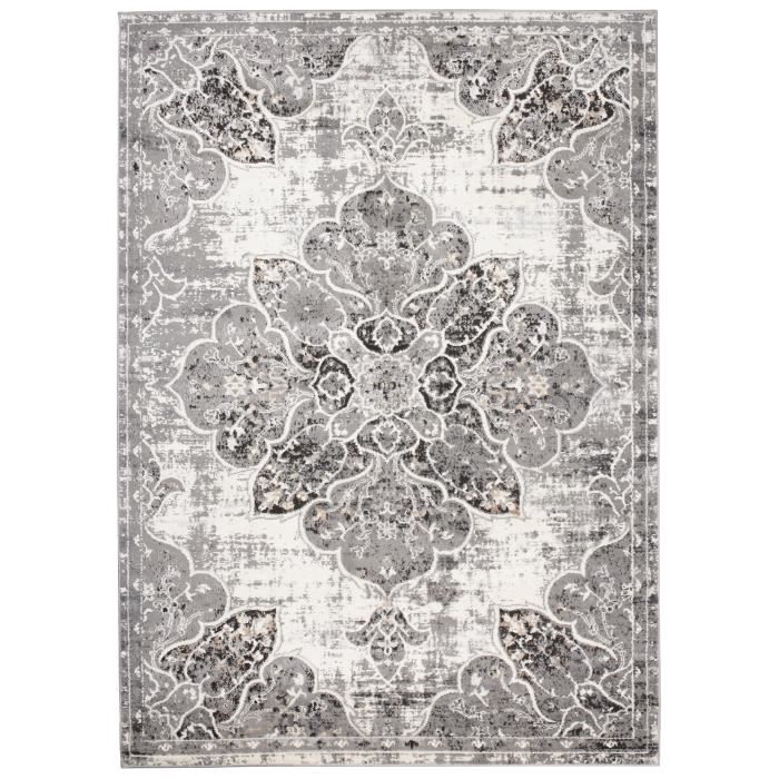 TAPISO Tapis Salon Chambre VALLEY Crème Graphite Beige Gris Vintage ...