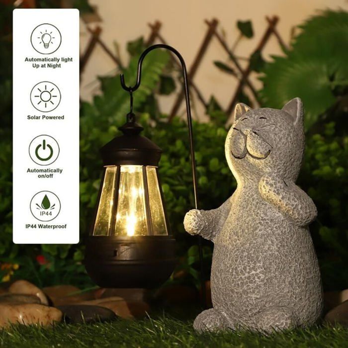 Statue animaux Chat Decoration Statue Jardin Exterieur avec Lampe ...