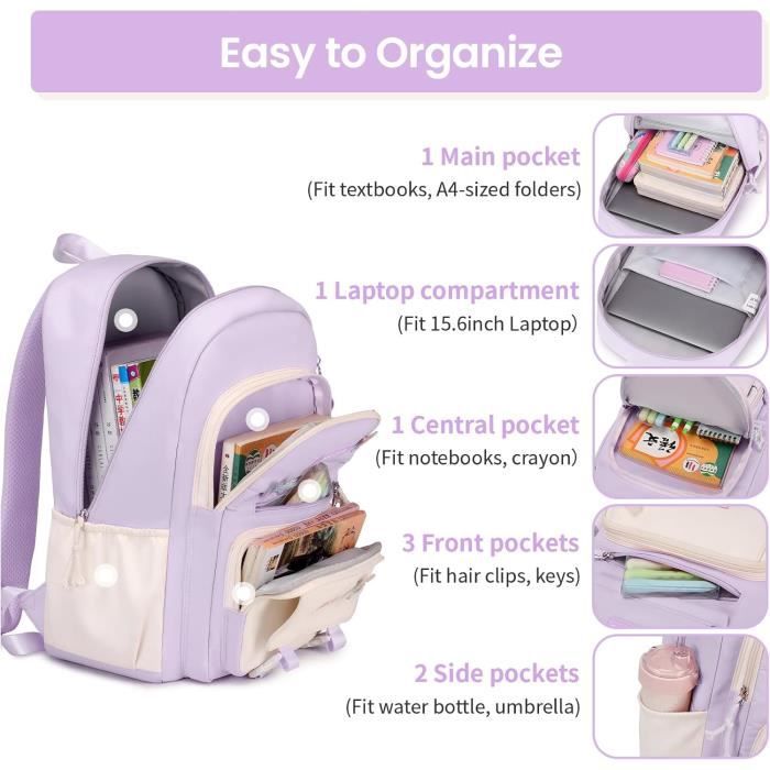 Cartable - Kawaii - Violet - 20 Litres - Tissu Oxford - Fille Violet ...
