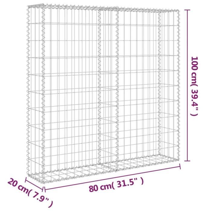 Lisa-Boutique Mur à gabion avec couvercles Acier galvanisé 80x20x100 cm ...