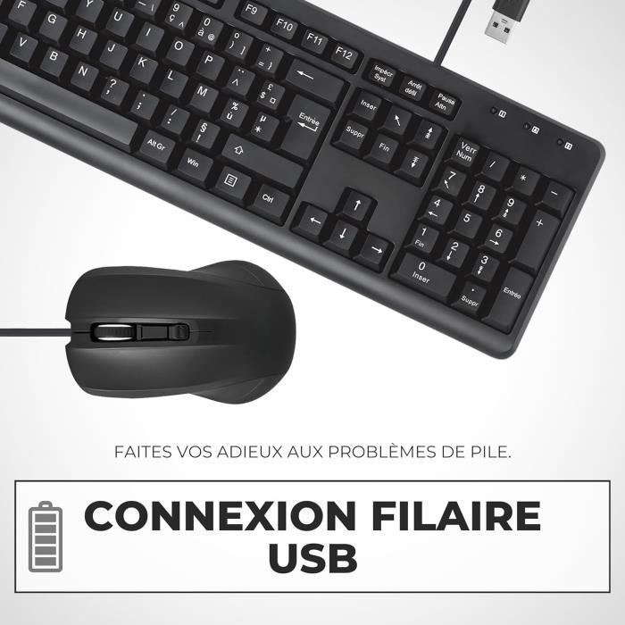 Pack Clavier Souris Filaire, Combo Clavier Azerty Français Et Souris ...