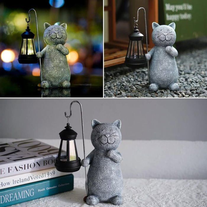 Statue animaux Chat Decoration Statue Jardin Exterieur avec Lampe ...