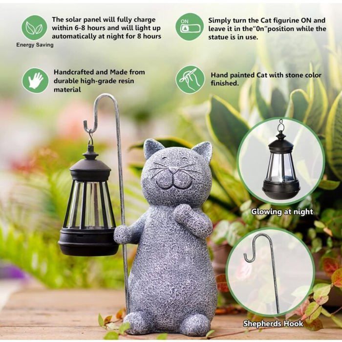 Statue animaux Chat Decoration Statue Jardin Exterieur avec Lampe ...