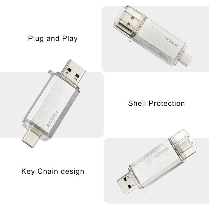 Clé USB C 128GB 2-en-1 Dual Connector OTG 128GB Type C Metal Flash pour Smartphone/TV/PC MacBook ...