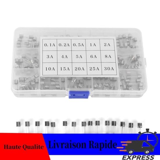 HURRISE Assortiment de fusibles en verre 150Pcs Fusible en Verre 5x20mm 0.1A‑30A Bonne Isolation ...