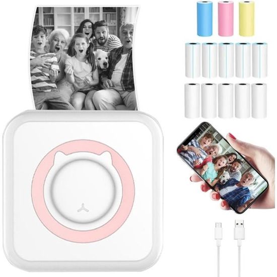 QUOXO Imprimante Thermique de Poche, Bluetooth 200dpi, étiquette Photo ...