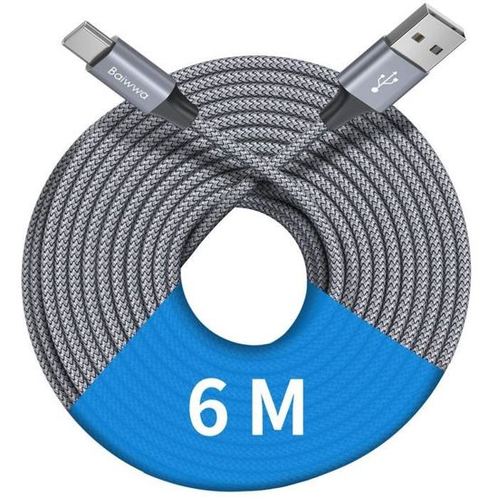 Cable Usb C 6M, Lang Câble Usb Type-C Charge Rapide Nylon Tressé Fil ...